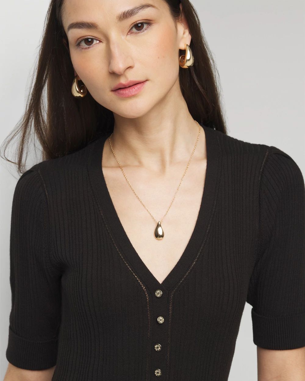 Cashmere Blend Elbow-Sleeve Henley Sweater | White House Black Market